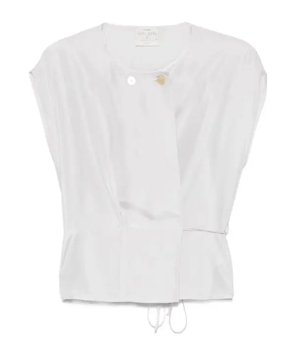 FORTE_FORTE Sleeveless Wrap Top With Mother-of-pearl Buttons - White