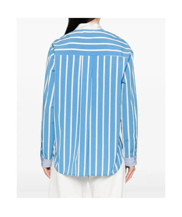 FORTE_FORTE Striped Stand-up Collar Shirt - Blue