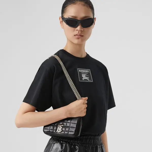 Burberry Lola Quilted Leather Mini Shoulder Bag With Tb Logo - Black