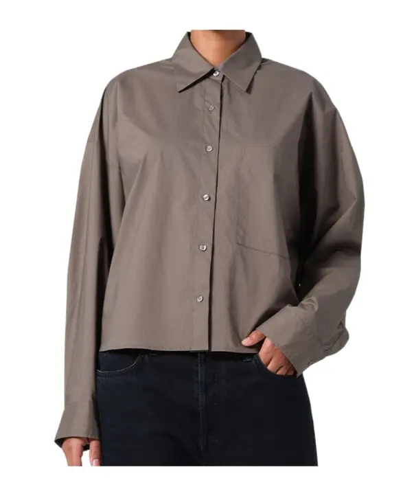 AGOLDE Long Sleeve Shirt With Classic Collar - Pelican
