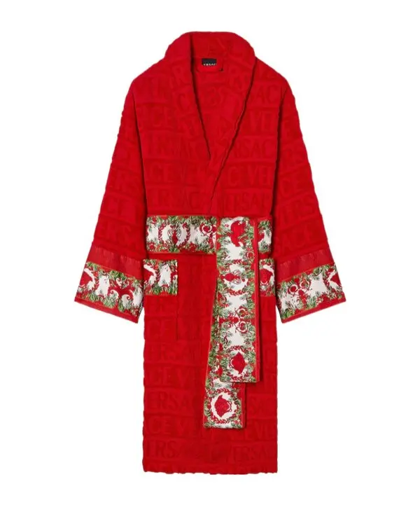 Versace Baroque-print Belted Robe - Red