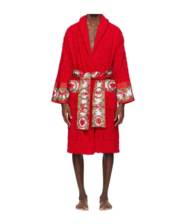 Versace Baroque-print Belted Robe - Red