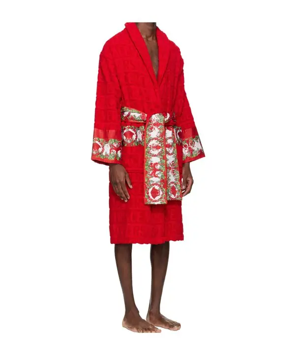 Versace Baroque-print Belted Robe - Red