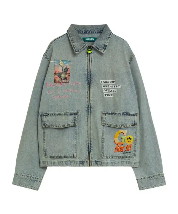 BARROW Graphic Zip-up Denim Jacket - Gray