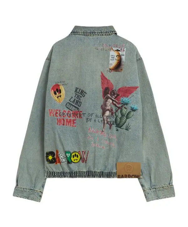 BARROW Graphic Zip-up Denim Jacket - Gray