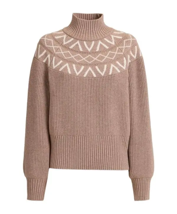 Varley Geometric Fair Isle Turtleneck Knit Sweater - Nude