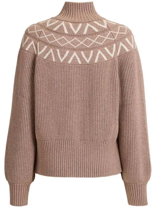 Varley Geometric Fair Isle Turtleneck Knit Sweater - Nude