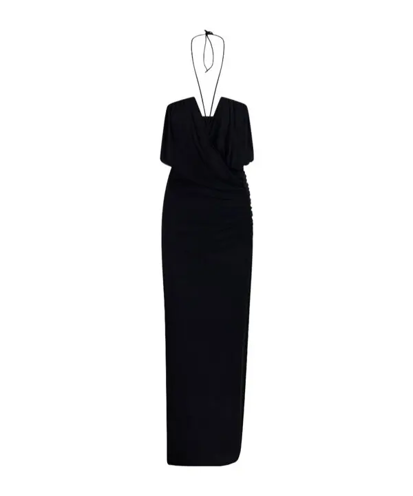 AMAZUIN Backless Halter Neck Maxi Dress With Draped Details
