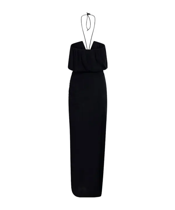 AMAZUIN Backless Halter Neck Maxi Dress With Draped Details