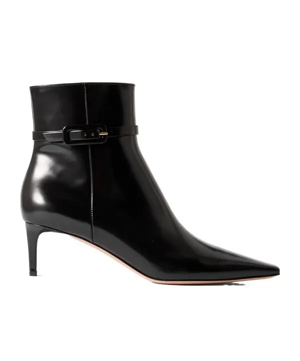 GIANVITO ROSSI Lindsay Pointed Toe Leather Ankle Boots - Black