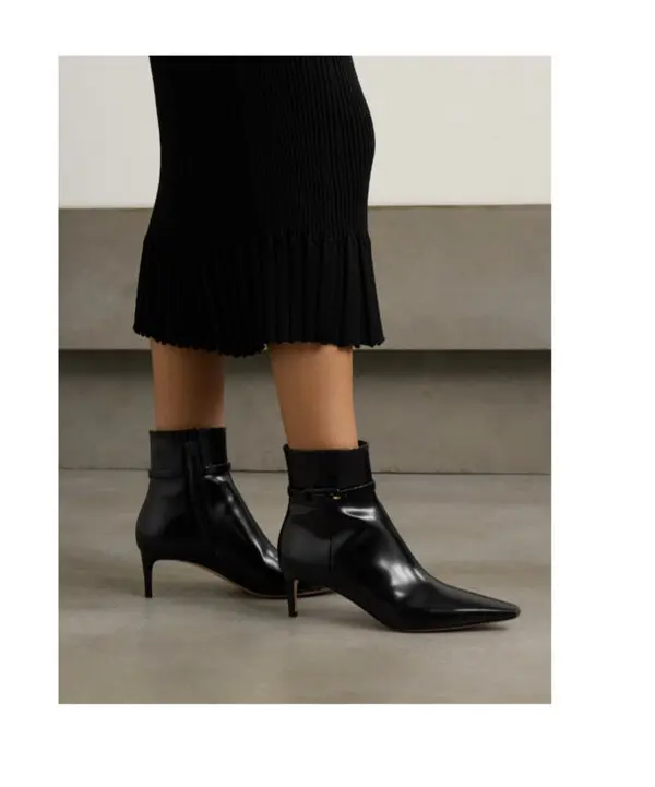 GIANVITO ROSSI Lindsay Pointed Toe Leather Ankle Boots - Black