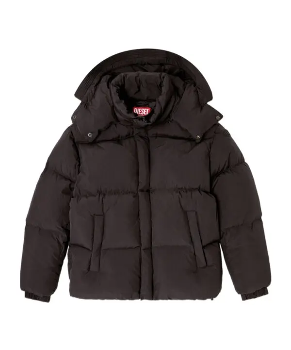 DIESEL® W-rolfys Padded Down Jacket With Logo Patch - Black