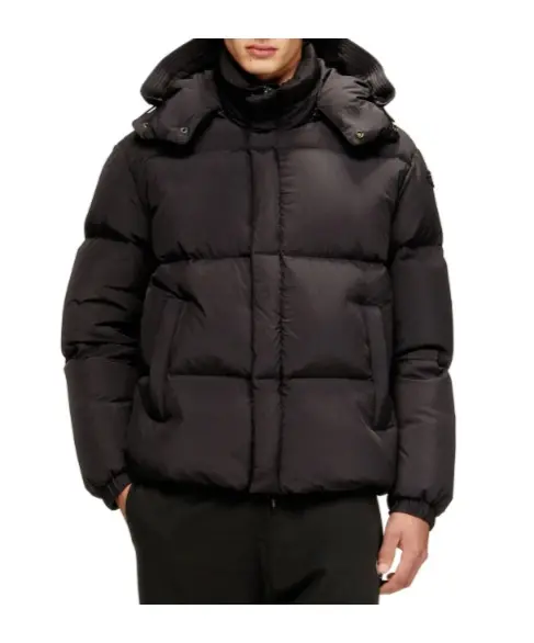 DIESEL® Quilted Down Jacket With Detachable Hood - Black