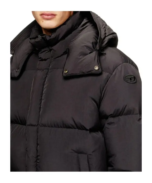 DIESEL® Quilted Down Jacket With Detachable Hood - Black