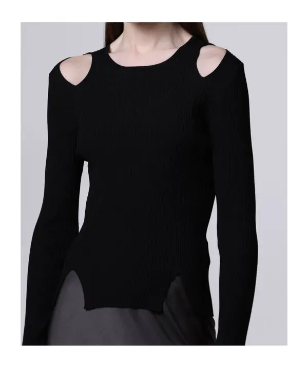 ROBERTO COLLINA Ribbed Knit Cut-out Top - Black