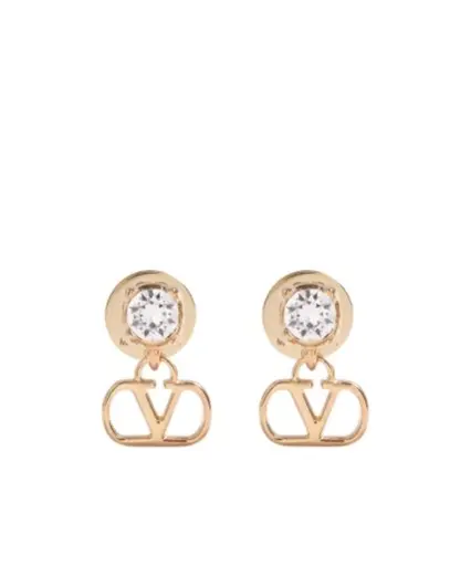 Valentino Garavani Vlogo Signature Earrings In Metal And Swarovski Crystals - Yellow