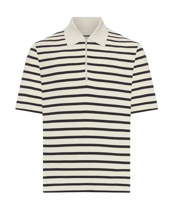 JIL SANDER Striped Zip Polo Shirt - White