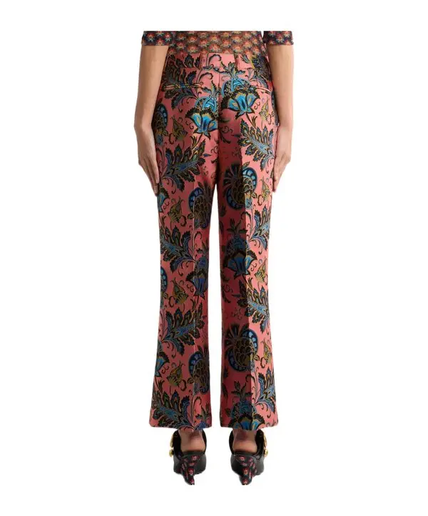 Etro Floral Motif Jacquard Flared Trousers - Brown