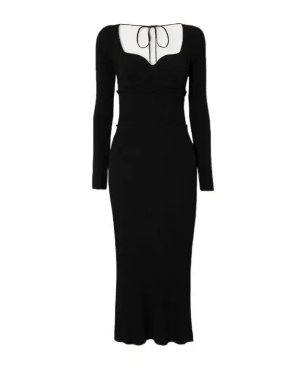 Altuzarra Ribbed Knit Midi Dress With Sweetheart Neckline