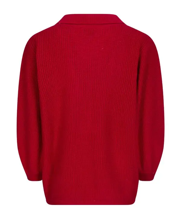 BE YOU Ribbed V-neck Knitted Polo Top