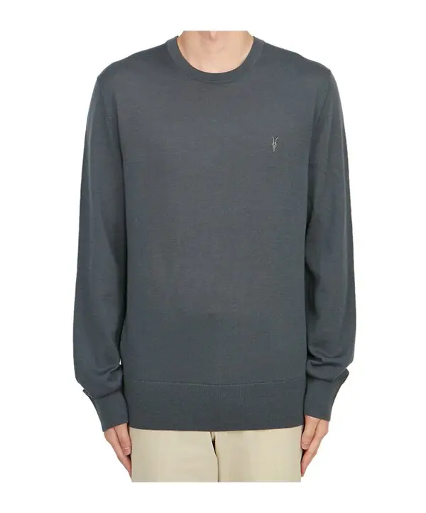 ALLSAINTS Crew Neck Long Sleeve Sweater With Embroidered Detail - Gray