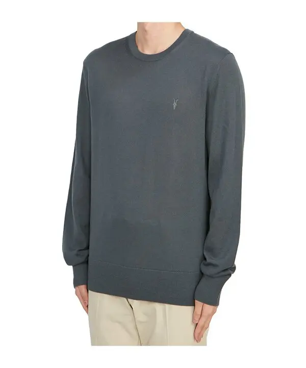 ALLSAINTS Crew Neck Long Sleeve Sweater With Embroidered Detail - Gray