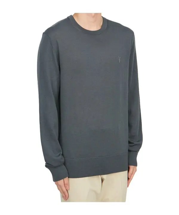 ALLSAINTS Crew Neck Long Sleeve Sweater With Embroidered Detail - Gray