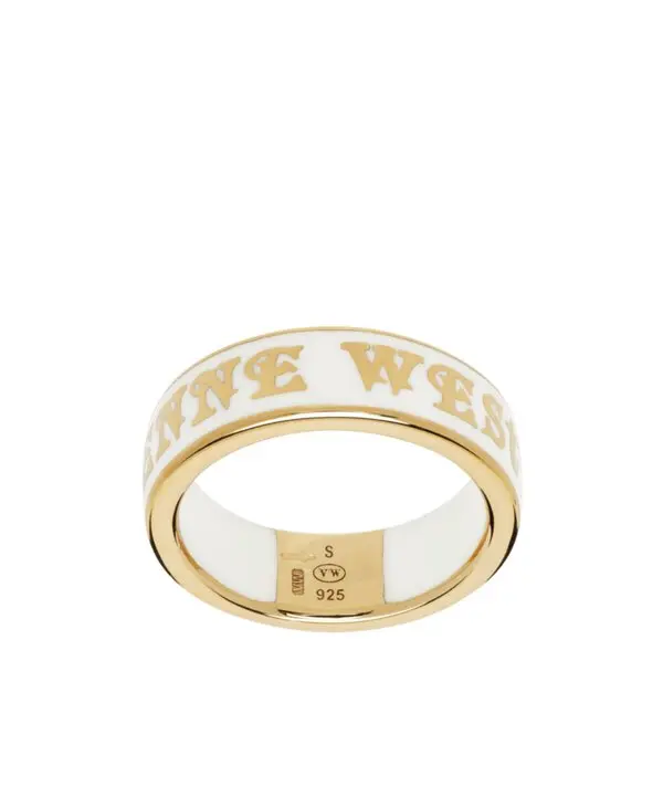 VIVIENNE WESTWOOD Band Ring In Gold-tone Platinum-plated Recycled Sterling Silver - Gold/white Enamel