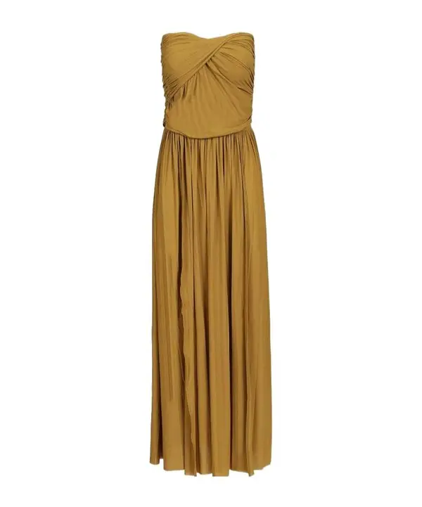 AMAZUIN Strapless Draped Sweetheart Neckline Dress - Brown