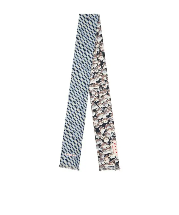 Marni Black Silk Scarf With Contrast Prints - Multicolor