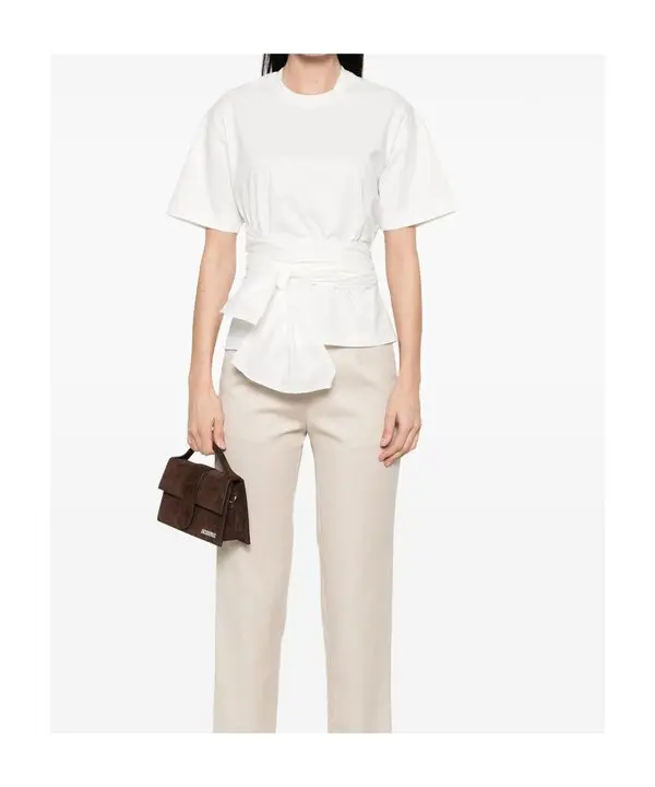 FORTE_FORTE Round Neck Self-tie T-shirt