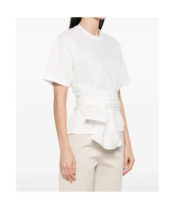 FORTE_FORTE Round Neck Self-tie T-shirt