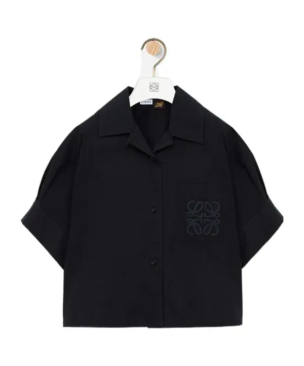 Loewe Anagram Crochet Embroidered Short-sleeved Shirt - Black