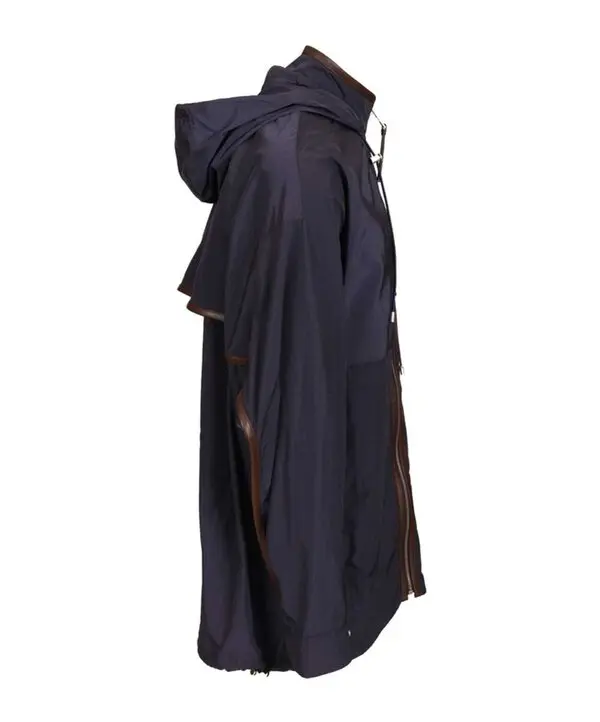 Loewe Ripstop Hooded Jacket With Leather Pocket Detail - Navy Blue/brown