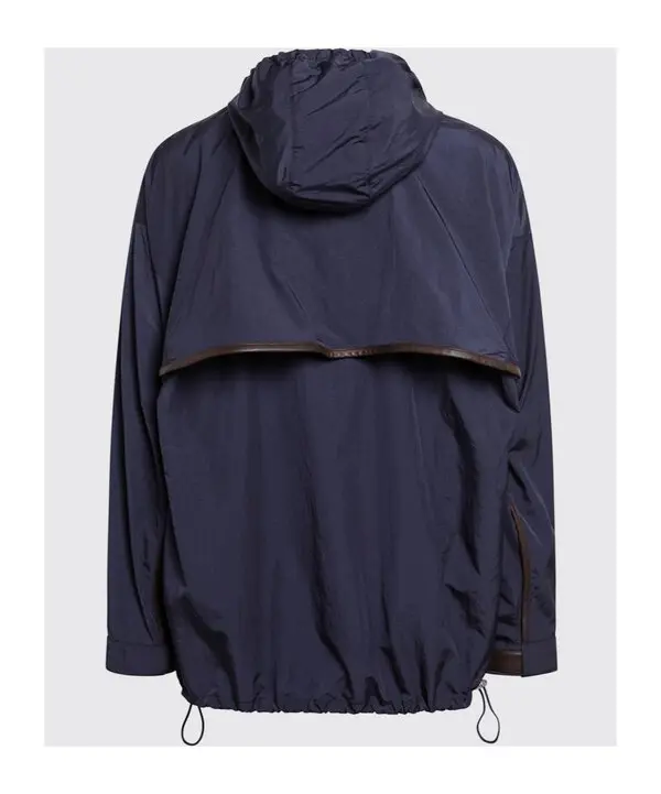 Loewe Ripstop Hooded Jacket With Leather Pocket Detail - Navy Blue/brown