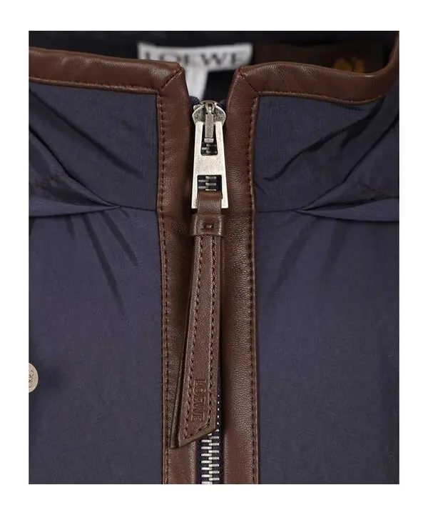 Loewe Ripstop Hooded Jacket With Leather Pocket Detail - Navy Blue/brown