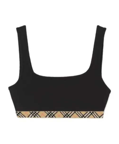 Burberry Samphire Check Crop Bikini Top - Black