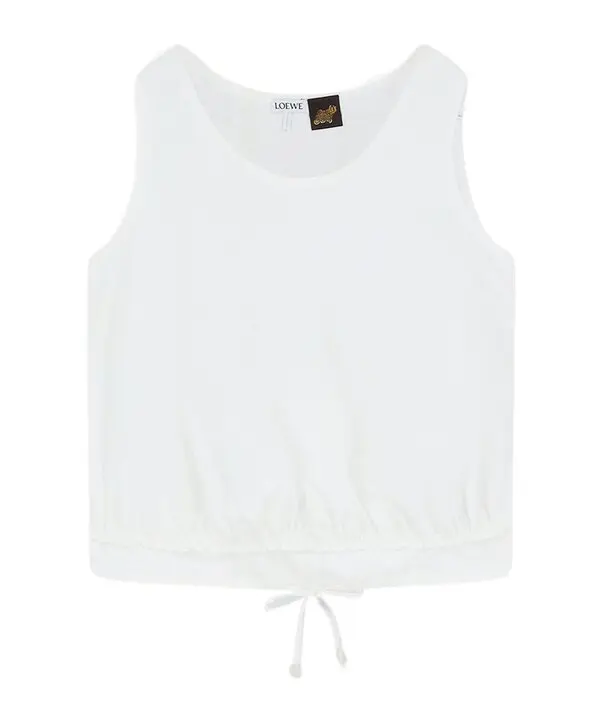 Loewe Drawstring Waist Crewneck Top With Anagram Pebble Pattern - White