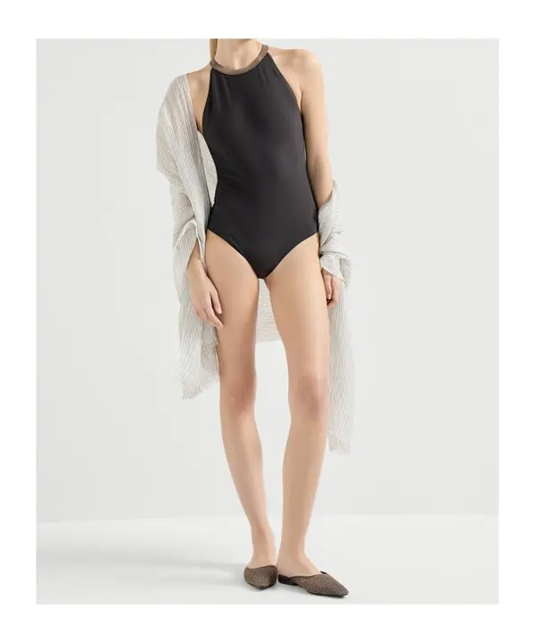 Brunello Cucinelli Monili Halterneck Swimsuit - Black