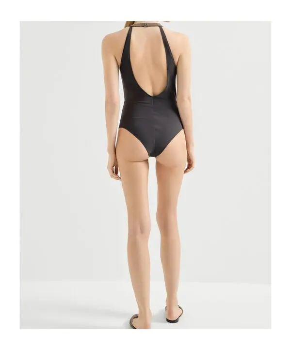 Brunello Cucinelli Monili Halterneck Swimsuit - Black