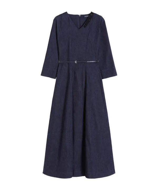 Max Mara Embellished V-neck Midi Denim Dress - Midnight Blue