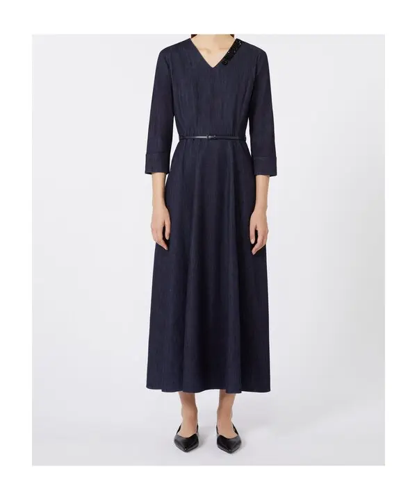 Max Mara Embellished V-neck Midi Denim Dress - Midnight Blue