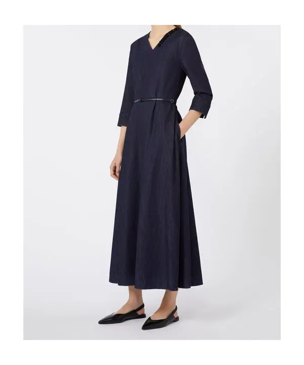 Max Mara Embellished V-neck Midi Denim Dress - Midnight Blue