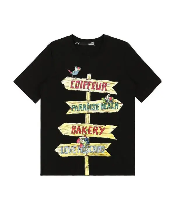Moschino Round Neck Printed T-shirt - Black