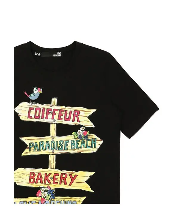 Moschino Round Neck Printed T-shirt - Black
