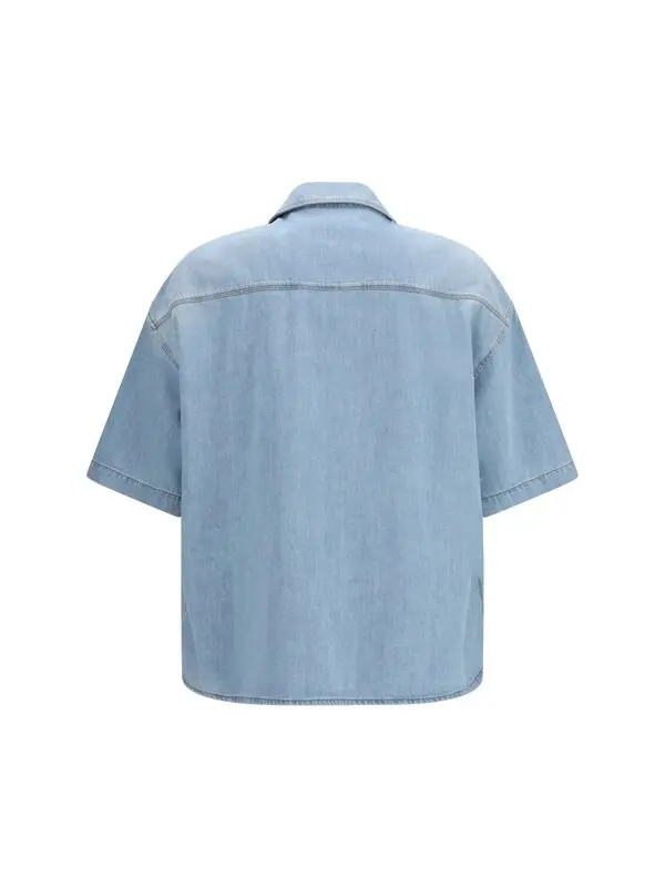 Loewe Anagram-embroidered Short-sleeved Shirt - Washed Blue