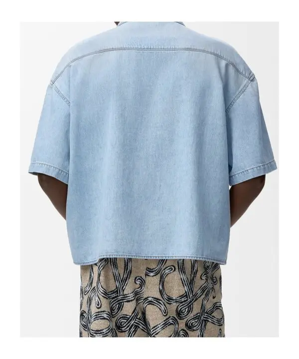 Loewe Anagram-embroidered Short-sleeved Shirt - Washed Blue