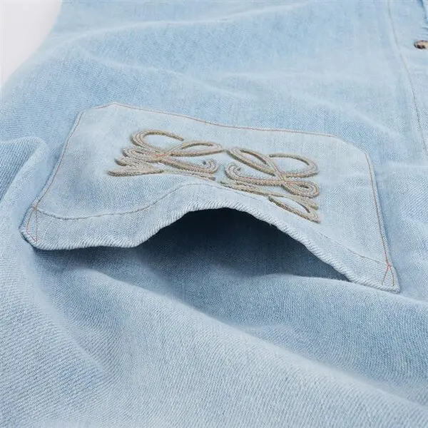 Loewe Anagram-embroidered Short-sleeved Shirt - Washed Blue
