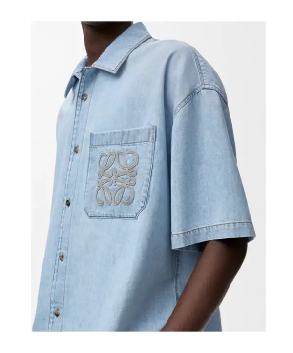 Loewe Anagram-embroidered Short-sleeved Shirt - Washed Blue