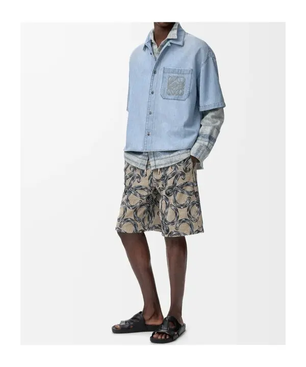 Loewe Anagram-embroidered Short-sleeved Shirt - Washed Blue